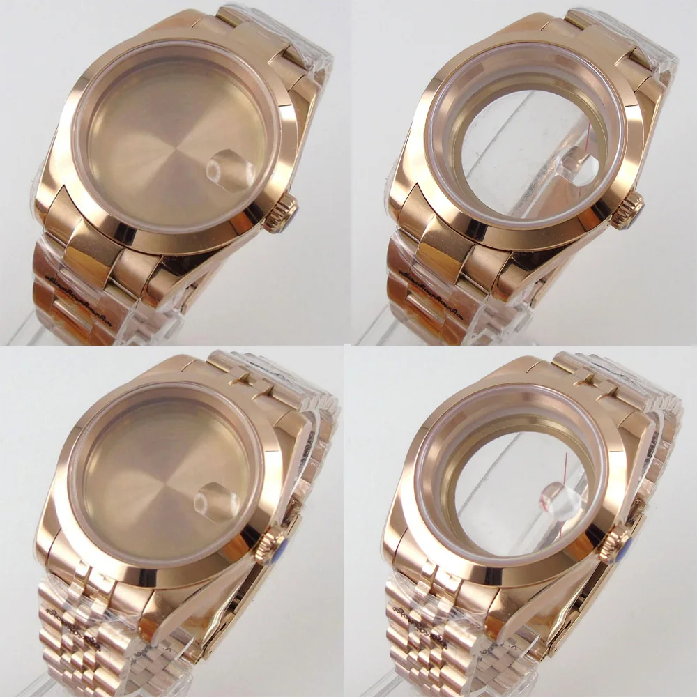 36/39mm Rose Gold Plated Luxury Polished Bezel Watch Case Sapphire ...