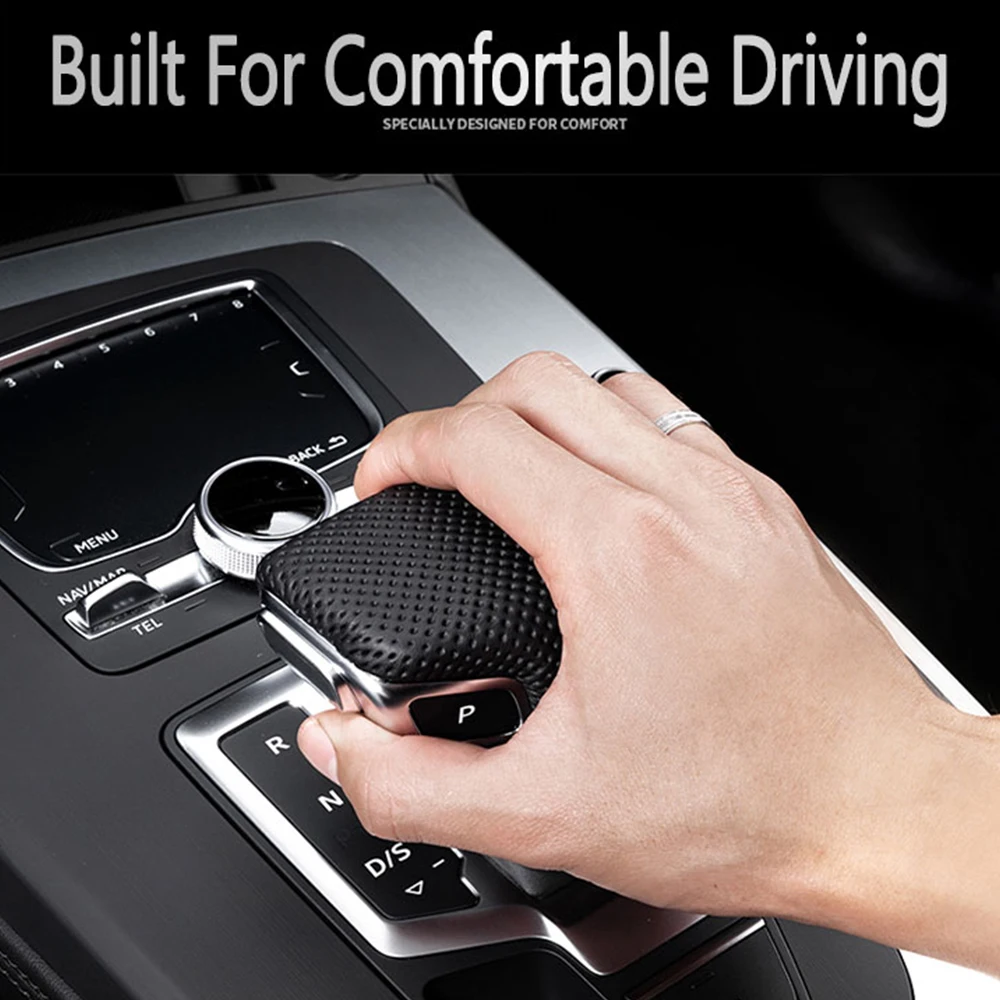 Black Perforated Leather Selector Lever Handle For Audi A4 B9 A5 Q7 Q5 ...