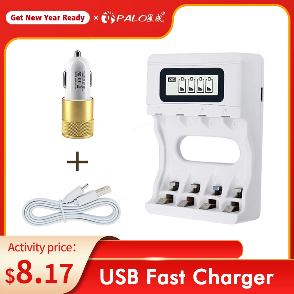 Palo 4 slots display lcd rápido carregador de bateria aaa aa inteligente para 1.2v aaa aa ni mh ...