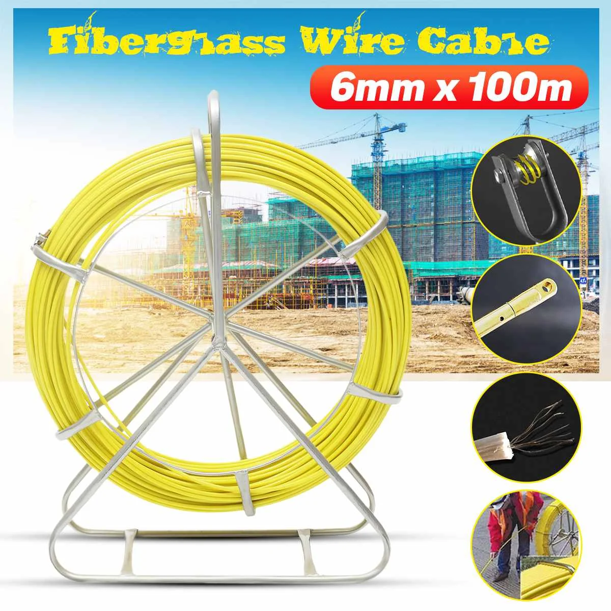 100M Cable Puller Fish Tape Yellow Cable Fiberglass Cable Fish Tape ...