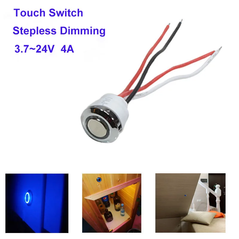 4A DC 5V 12V 24V Stepless Touch LED Dimmer Switch For LED Strip DIY Bed ...