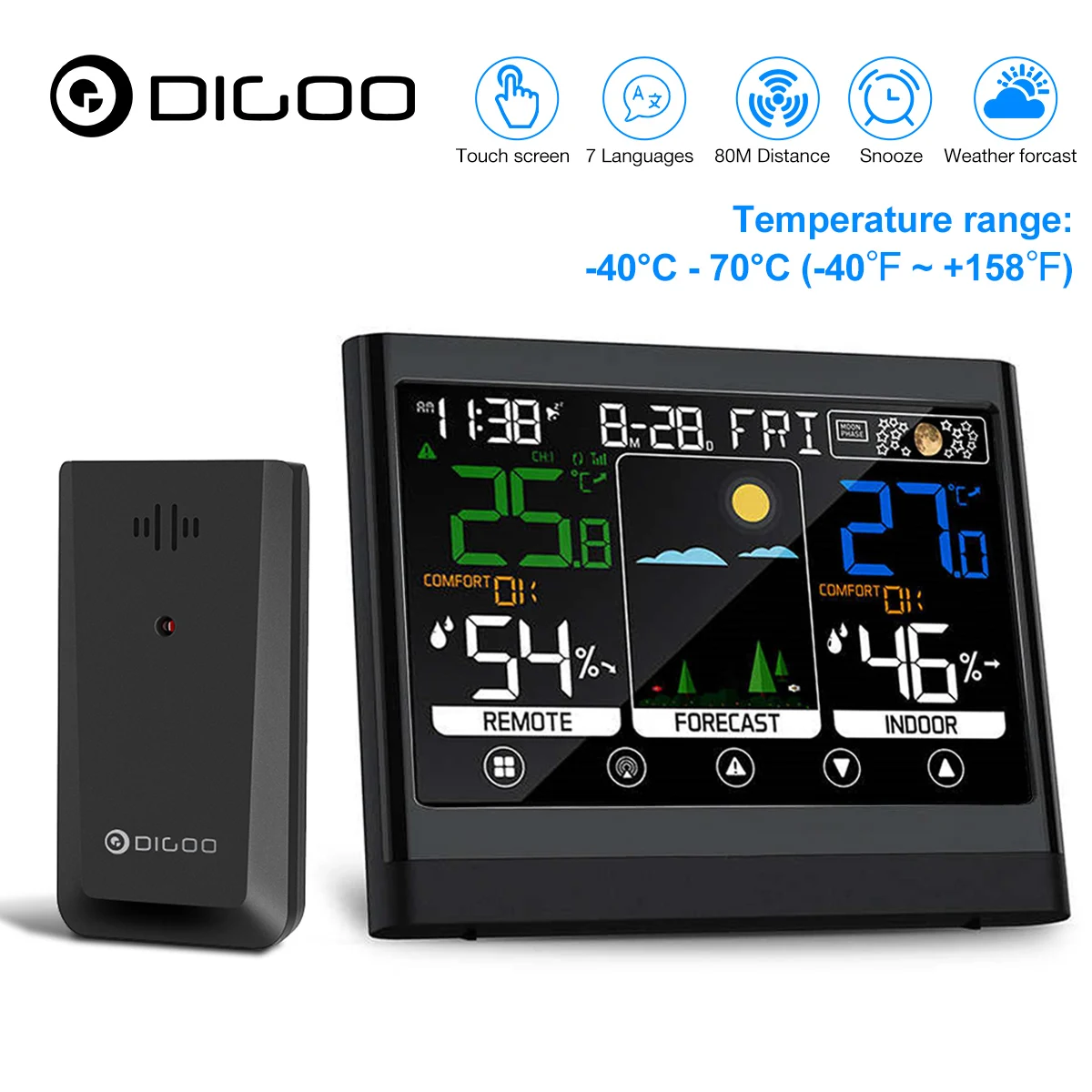 Digoo Dg-th8622 Wireless Weather Station Colorful Screen Digital Usb ...