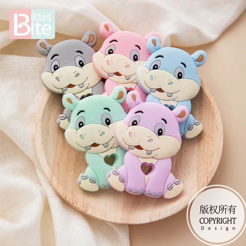 5PC Baby Teether Silicone Animal Hippo Food Grade Silicone Teething ...