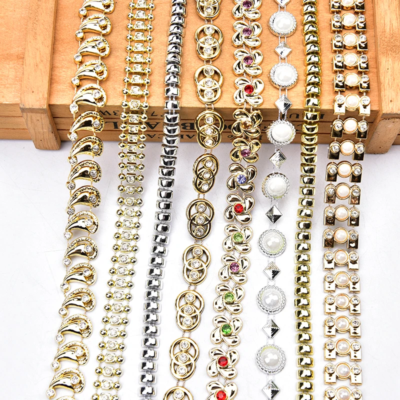 5-10-Yards-Gold-Silver-Plastic-Chain-Ribbon-Crystal-Rhinestones-Skull ...