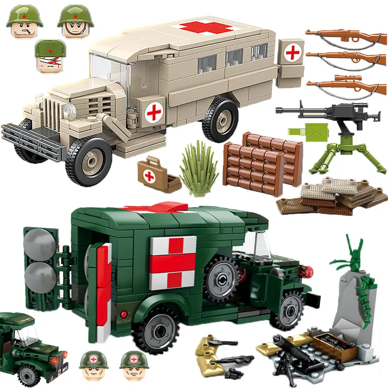 Ww2 Military Medical Car Ambulance Building Blocks | Car Weapons Bricks ...
