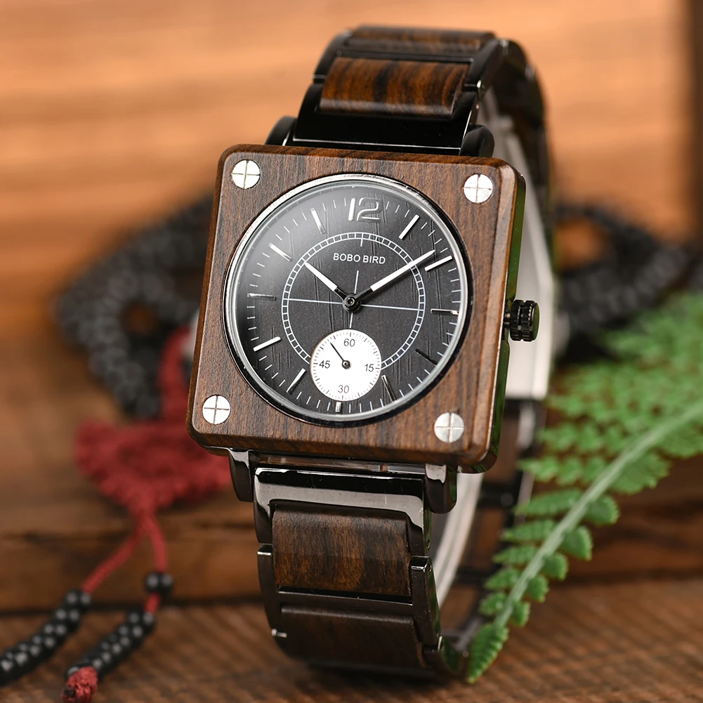 Reloj cuadrado de Madera BOBO BIRD para hombre, cronógrafo Masculino de ...