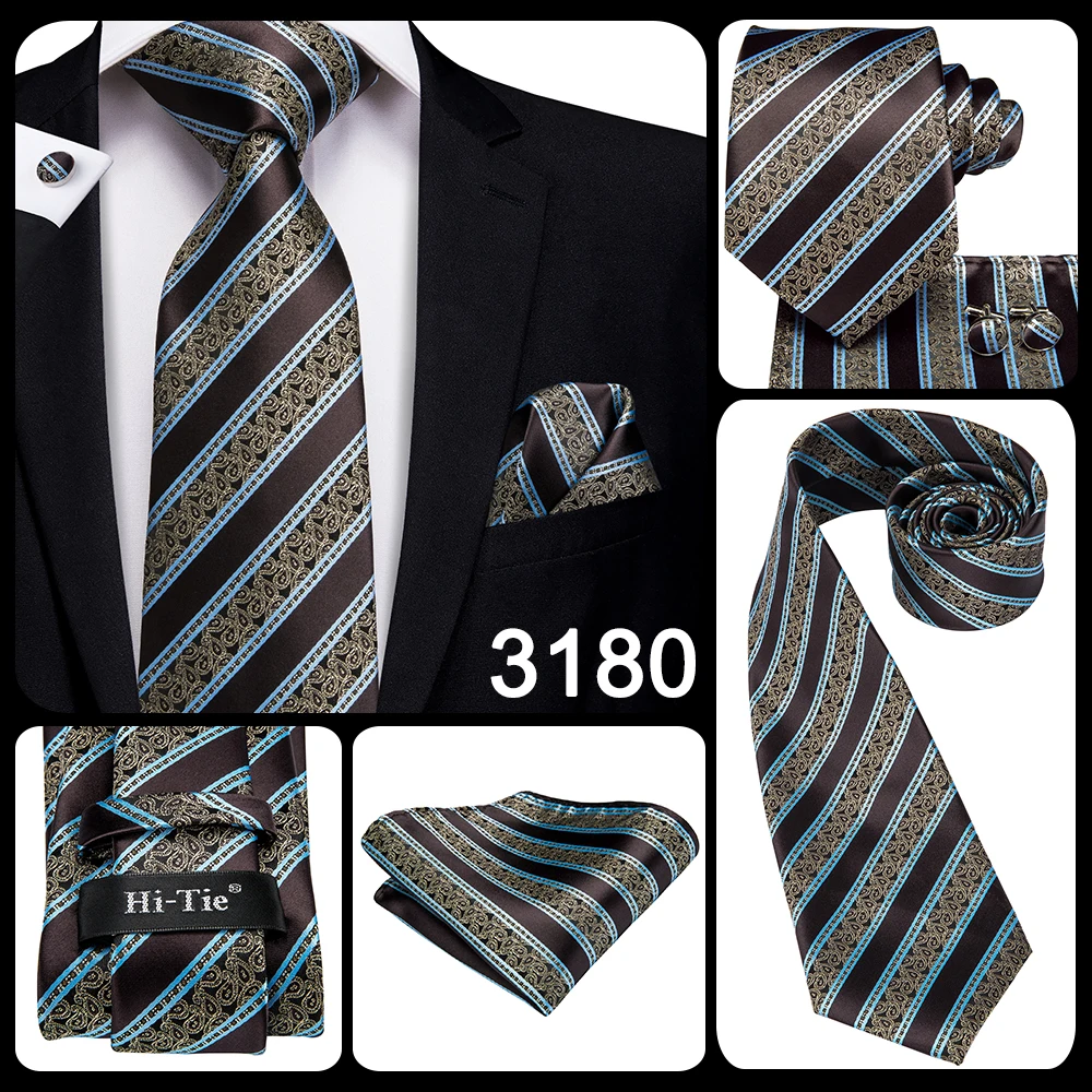 Cravate,Ensemble de boutons de manchettes hi-tie pour hommes en soie ...