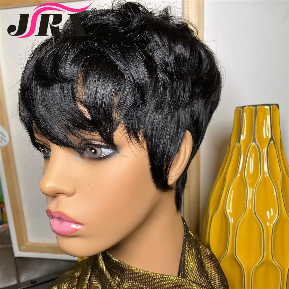 Wave Pixie Cut Human Hair Wigs Short Wave Wavy Glueless Full Machine ...