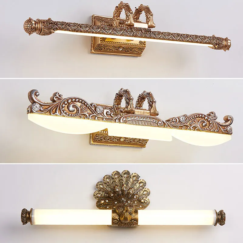 European Vintage Gold Mirror Front Wall Lights Simple Bathroom Makeup ...