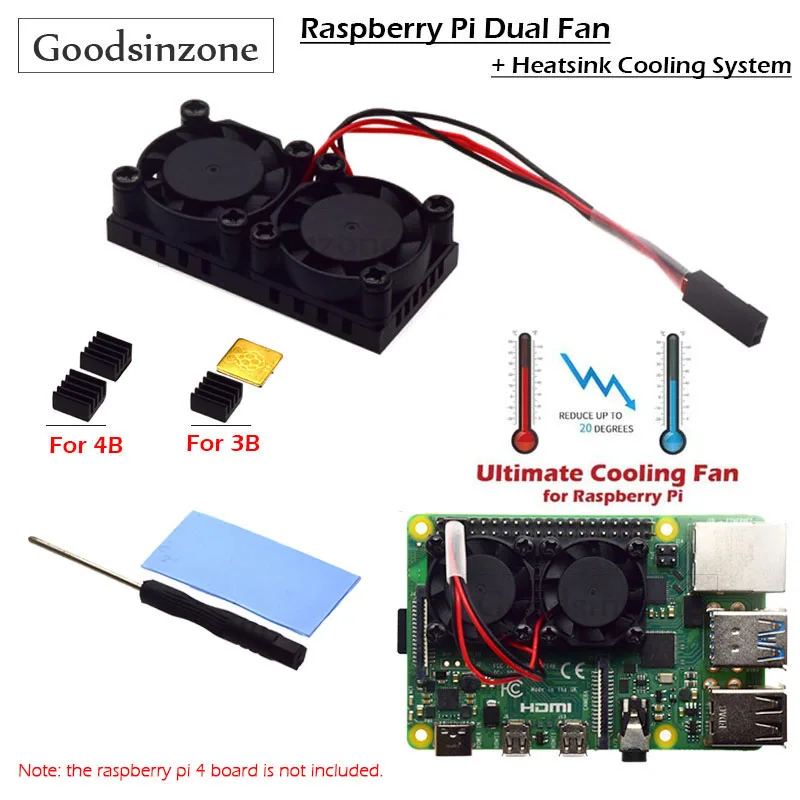 Raspberry Pi 4 Model B,3B+ Dual Fan with Pi 4B Heatsink Kit, Cooling ...