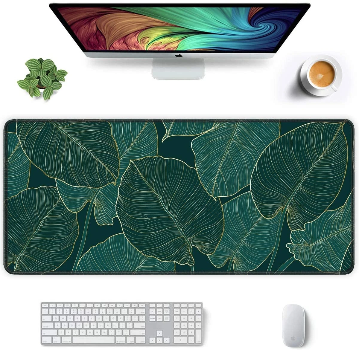 Green Leaf Large Mousepad | Rubber Desktop Mousepads | Desktop Green ...