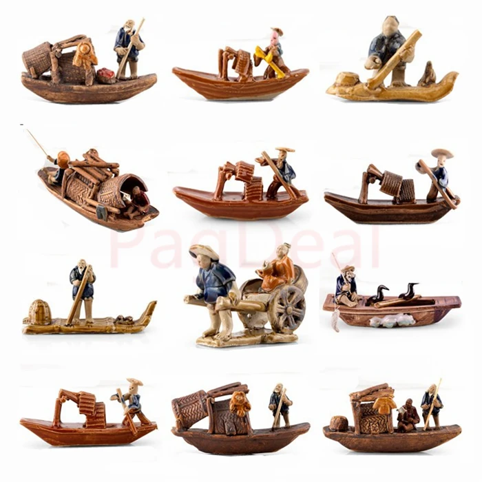Hotsale Aquarium Fish Tank Boat Fishman Ceramic Figurine Craft ...