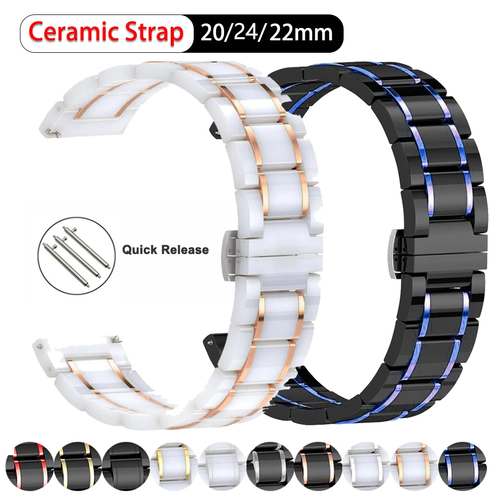 20mm 22mm 24mm Ceramic band For Samsung galaxy 3 active 46mm 42 Watch ...
