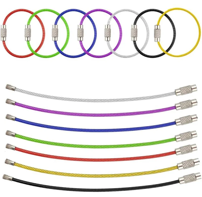 10Pcs-6-Colors-Keychain-Tag-Rope-Stainless-Steel-Wire-Cable-Loop-Screw ...
