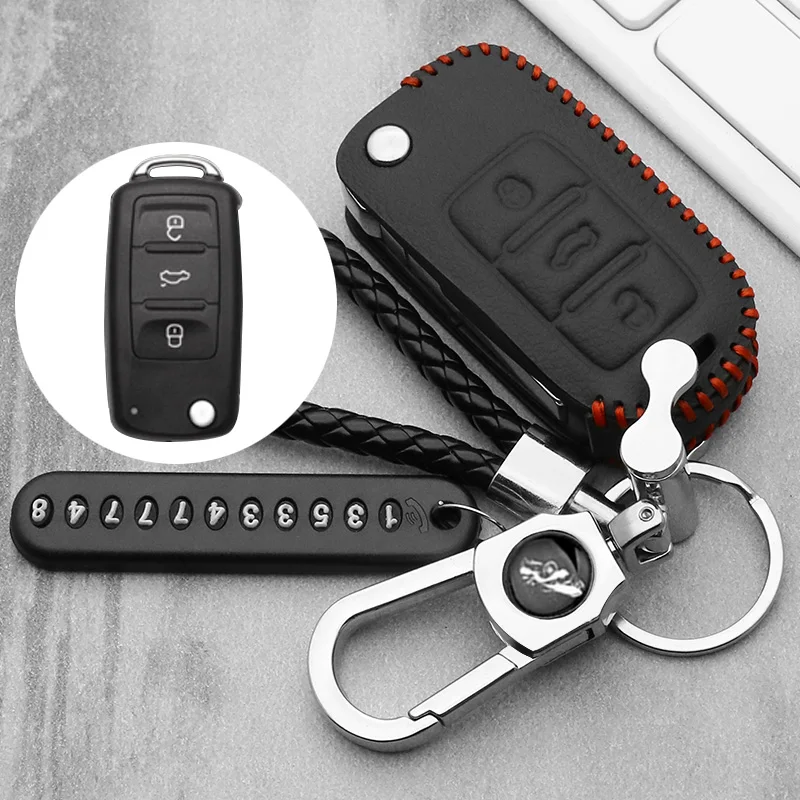 Leather Full Cover Car Key Case For Volkswagen For Vw Passat Golf Jetta ...