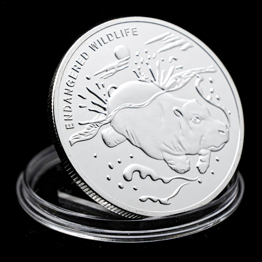 SIlver Plated Endangered Wildlife Hippo African Animal Souvenirs Coin ...