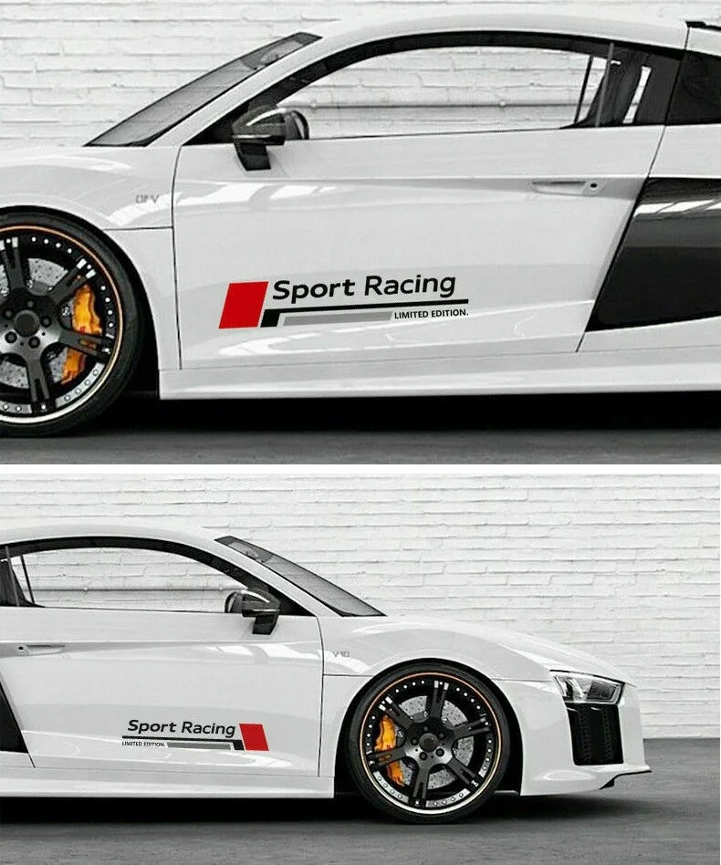 For 2Pcs Car Accessories Sport Racing Side Emblem Decal Stickers Audi ...