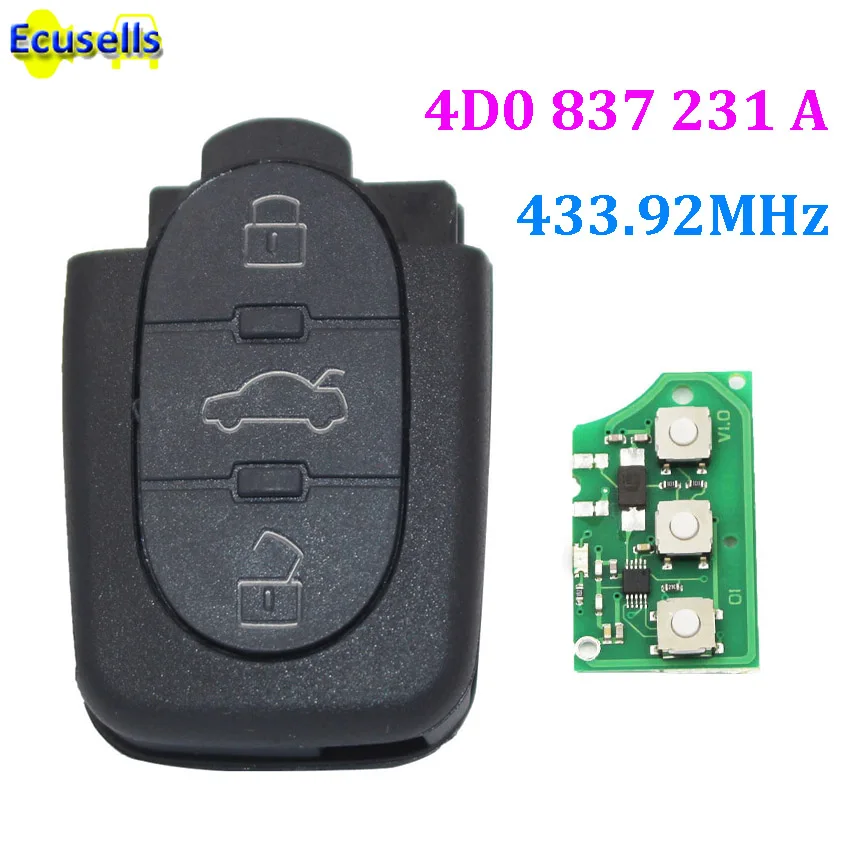 433.92 MHz 3 ปุ่มรีโมทคอนโทรล KEY FOB 4D0 837 231 433 MHZ พร้อม ...
