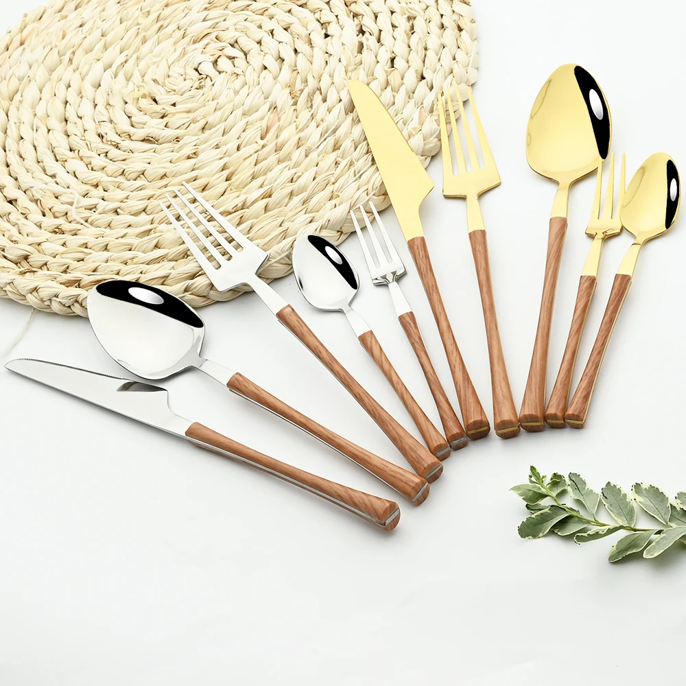 Couteau de table,Service de table occidental à Texture manche en bois ...