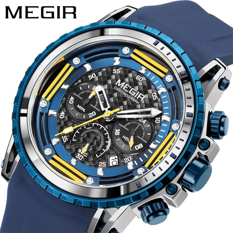 Trend Design New Blue Silicone Band MEGIR Men's Watches Luminous ...