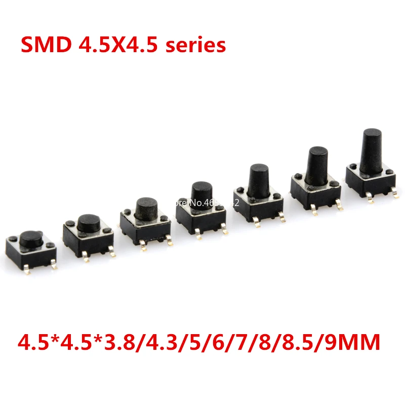 50PCS/LOT SMD 4.5x4.5x3.8/4.3/5/6/7/8/8.5MM 9MM Tactile Tact Push ...