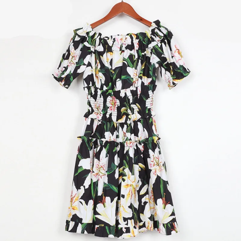 2020 Summer Runway Designer Lily Floral Print Short Dress Women Off ...
