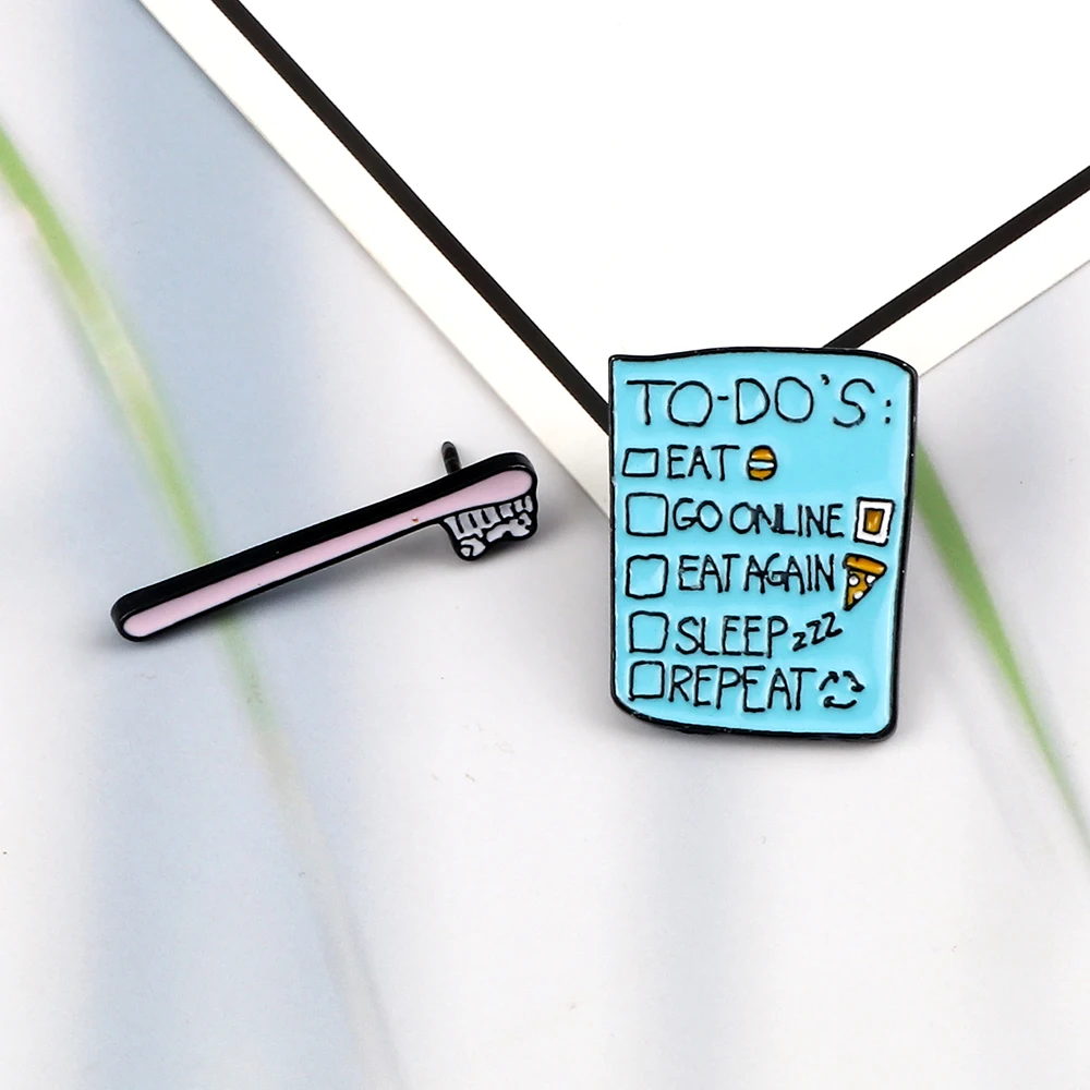 Daily-To-Do-List-Pins-Brooches-Kids-Pink-Enamel-Toothbrush-Badges-Metal ...