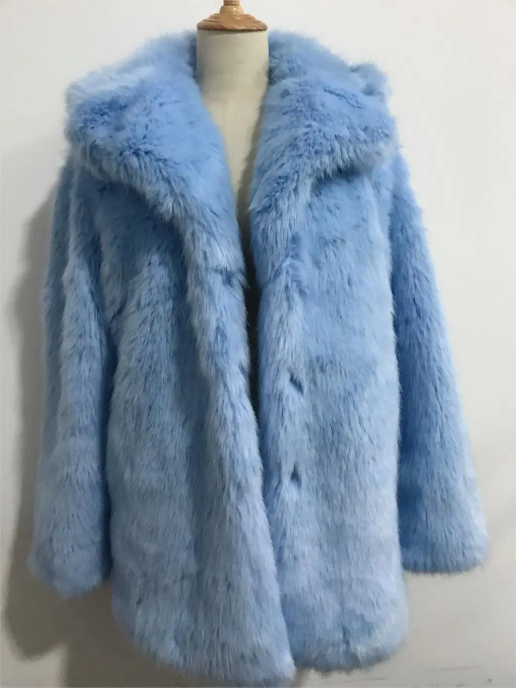 Sun-imperial - light blue shaggy women faux fur jacket mid length coat ...