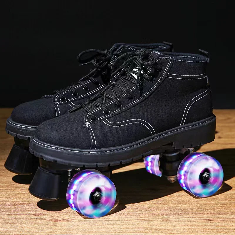 Double-Row-Roller-Skates-Shoes-for-Men-and-Women-4-Wheels-Canvas ...