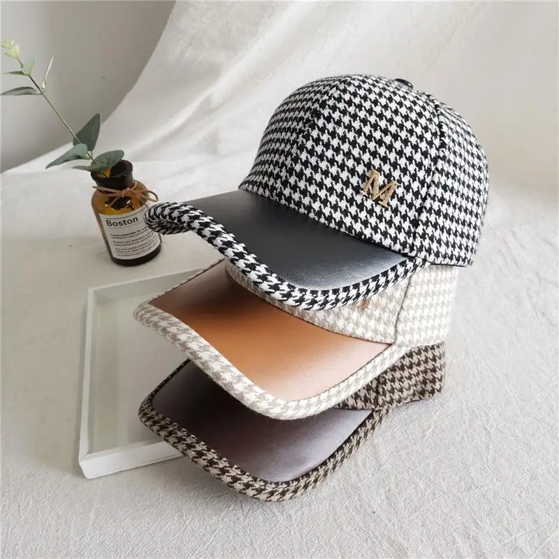 British-Houndstooth-Face-Caps-For-Women-Men-Streetwear-Checked-Snapback ...