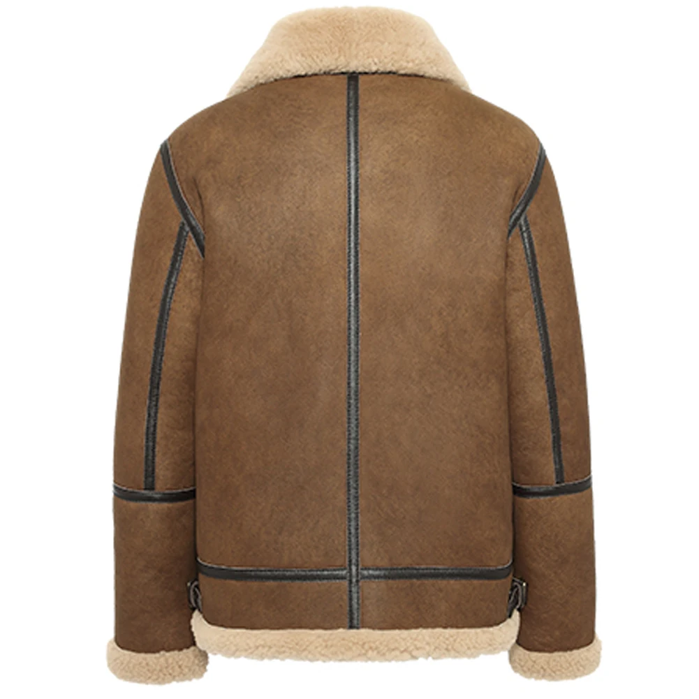 Sheepskin Shearling Jacket Mens B3 Bomber Jacket Fur Jacket Brown Color » Denny&Dora Shearling ...