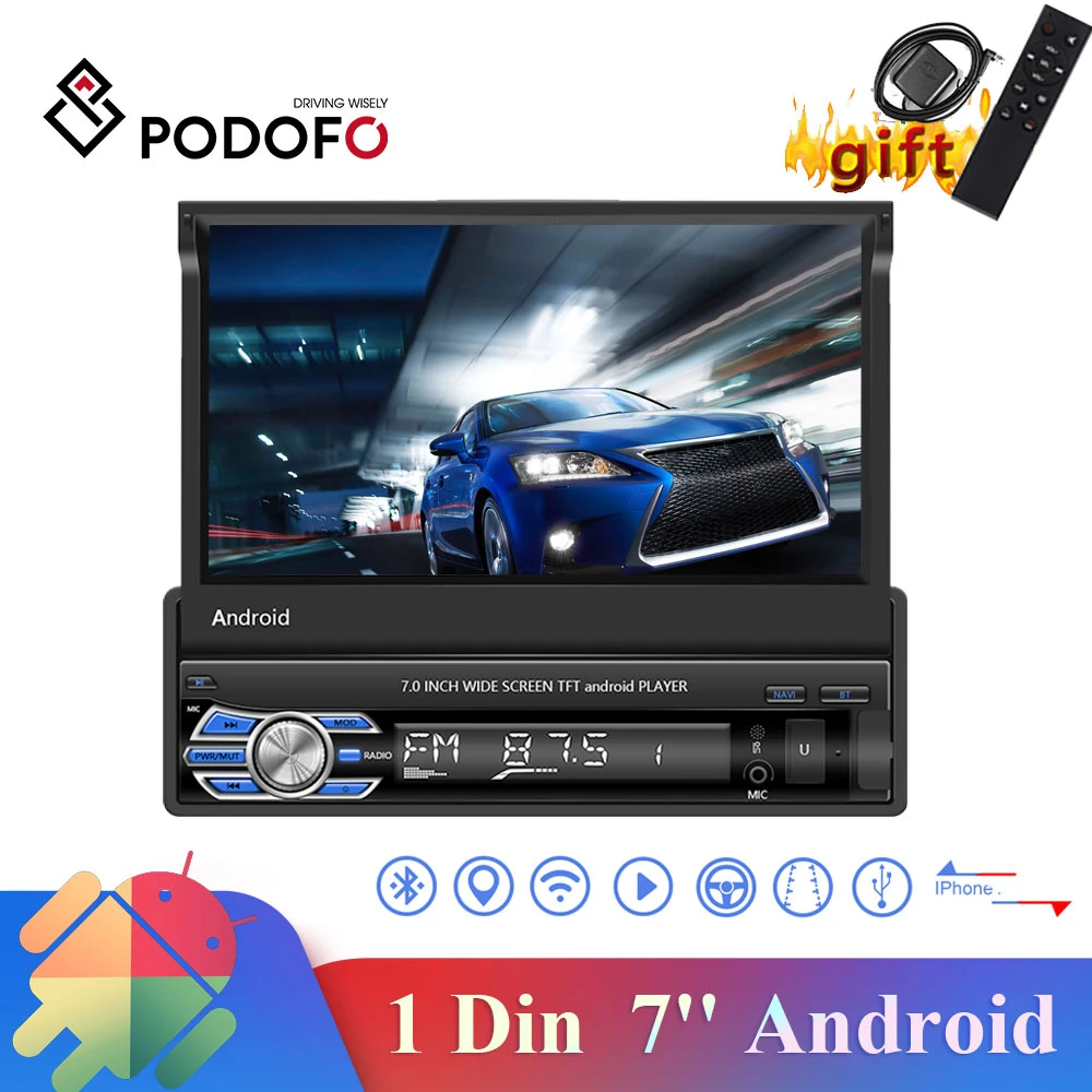 Podofo central multimídia automotiva, 1din, 7 polegadas, android, tela ...
