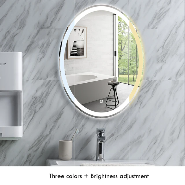 Oval Shape Smart Makeup Bathroom Mirror 3 Color Adjustable LED LIght ...