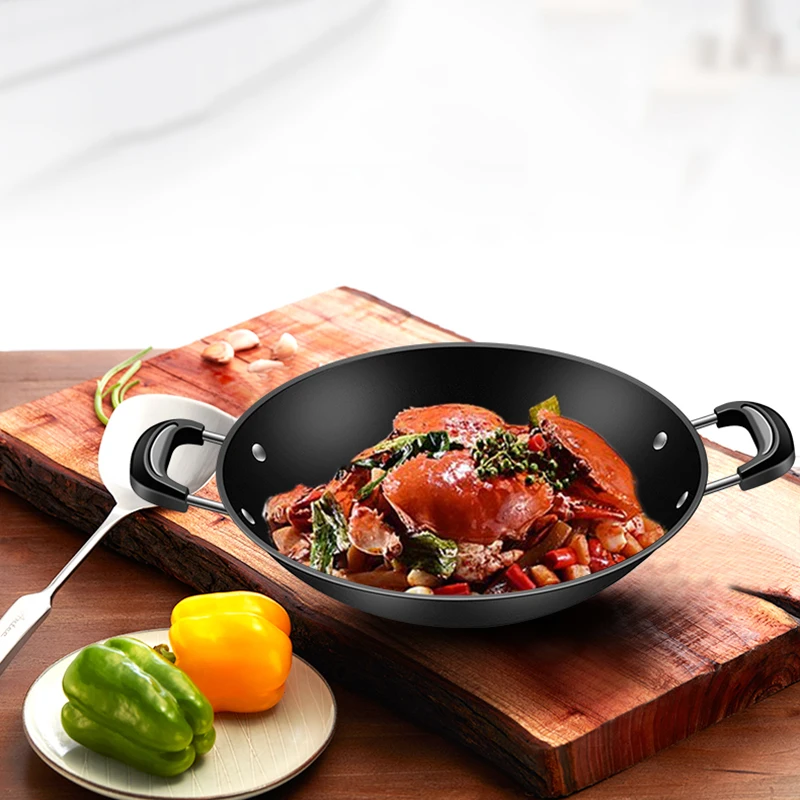 Large Cast Iron Wok Chinese Fire Party Traditional Handmade Cooking Pot ...