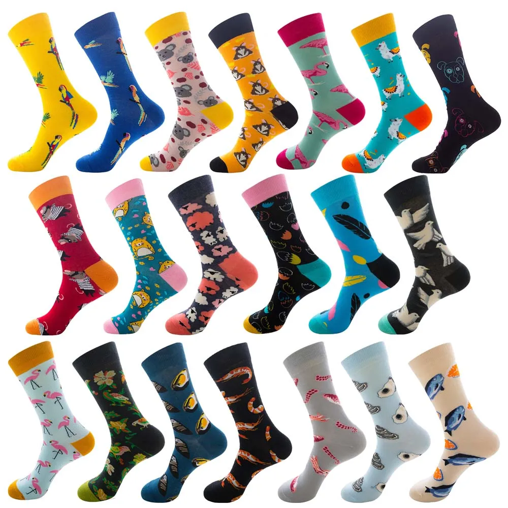 Men Graphic Socks Combed Cotton Cartoon Sheep Animal Bird Shrimp ...