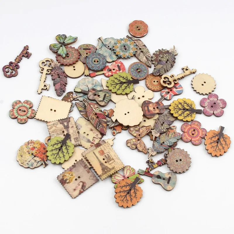 Decorative Wooden Buttons Sewing | Wooden Scrapbooking Crafts - 20pcs ...
