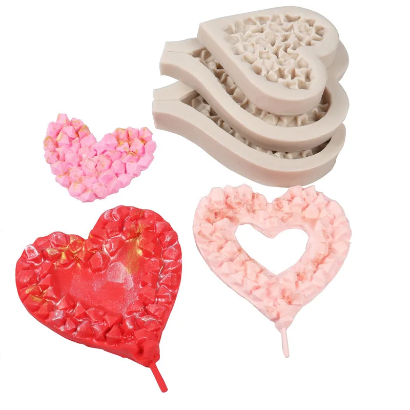 3 Styles Silicone Heart Shape Diamond Mold Cake Chocolate Fondant Bake ...