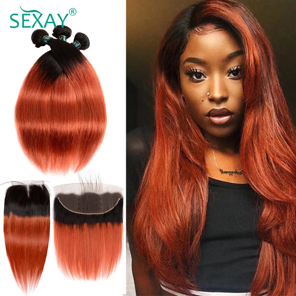 Sexay Ombre Bundles With Closure Pre-colored 1b 350 Burnt Orange ...