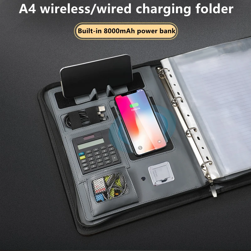 A4 Wireless Charging Folder Portfolio Multi-function Organizer Office ...