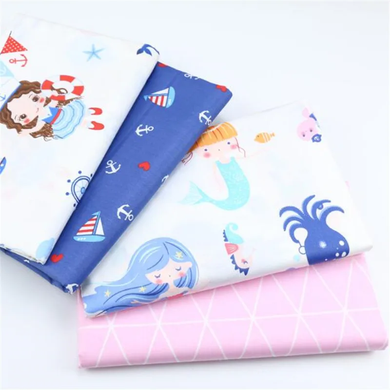 Mermaid Pattern Cotton Fabric | Cotton Printed Fabric Mermaid - Print ...