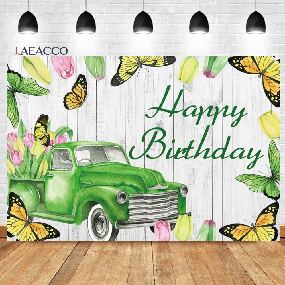Laeacco Spring Green Car Birthday Photocall Photography Background ...