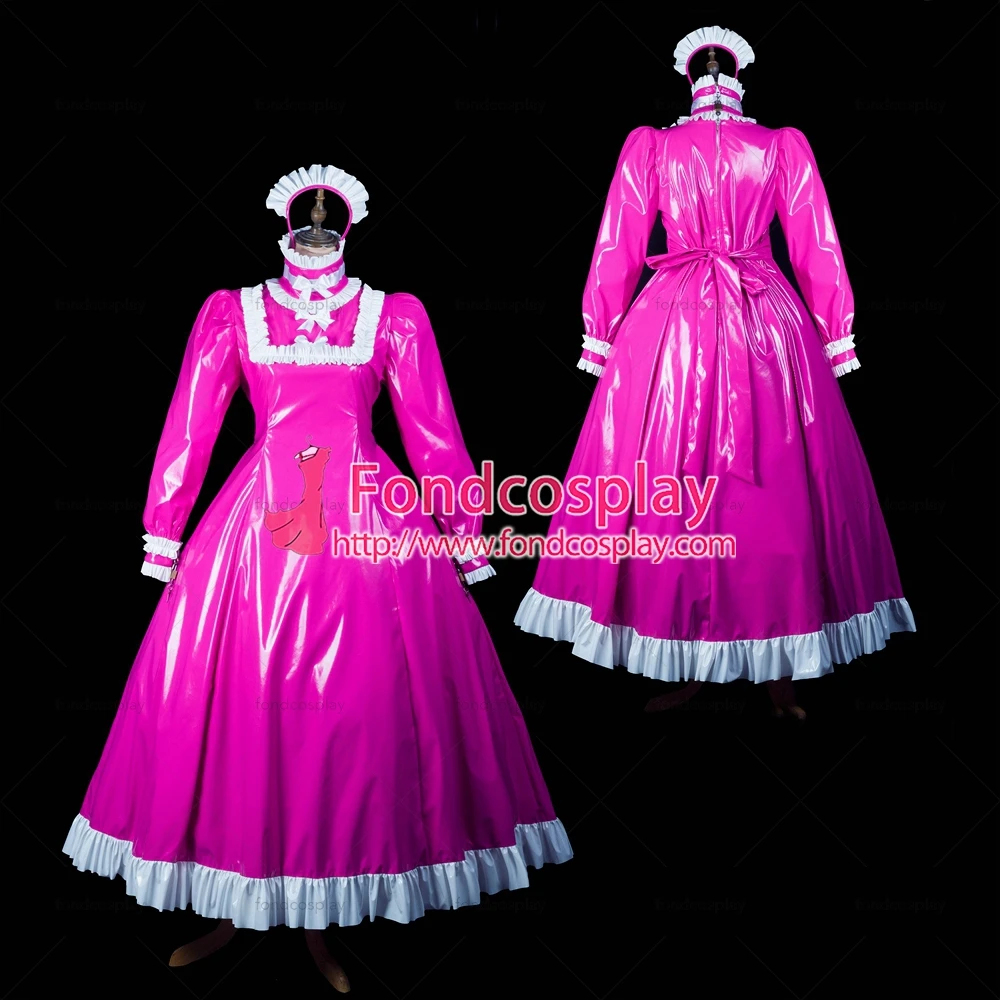 Fondcosplay erwachsene sexy kreuz dressing sissy maid long hot rosa pvc kleid abschließbar ...