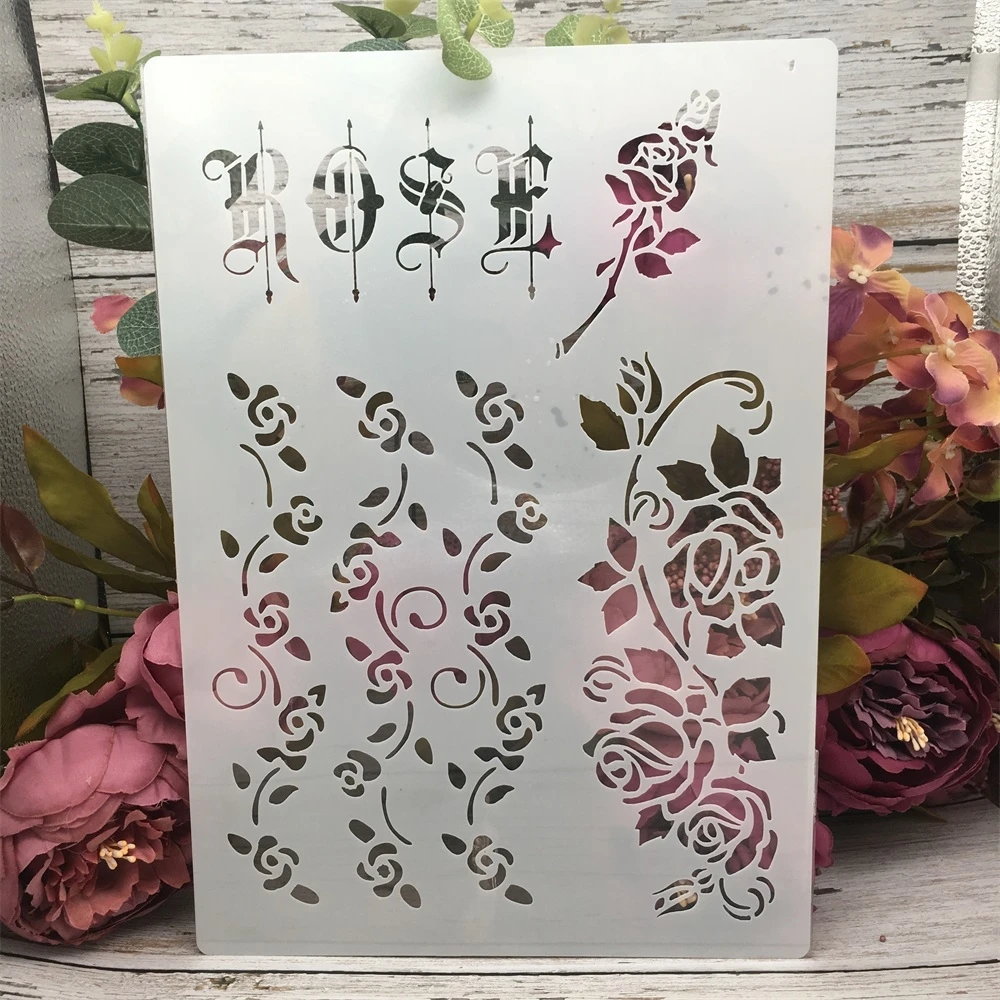 A4 29Cm Garis Bunga Mawar DIY Layering Stensil Lukisan Dinding Buku ...