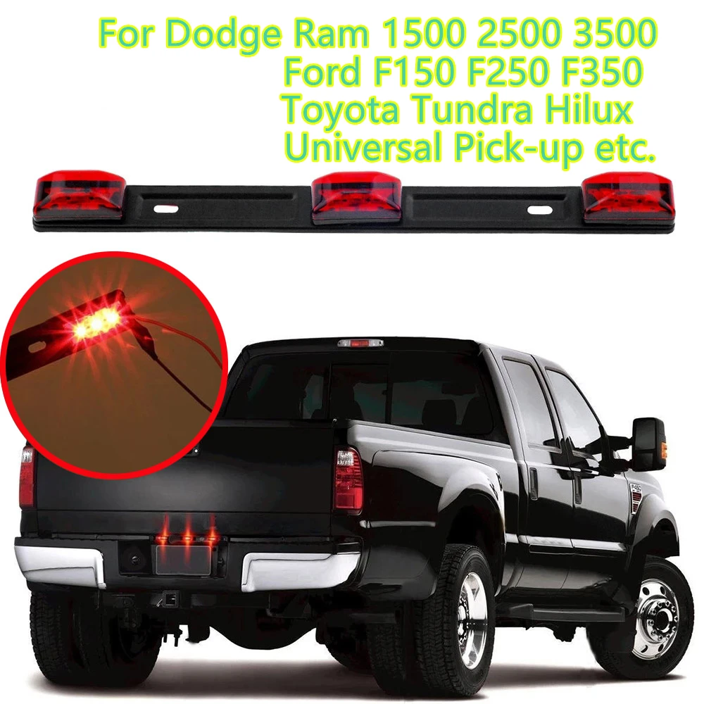 14 "Red 3 Lamps 9 LEDs Tailgate Light Bar Mount For Dodge RAM Ford F150 ...