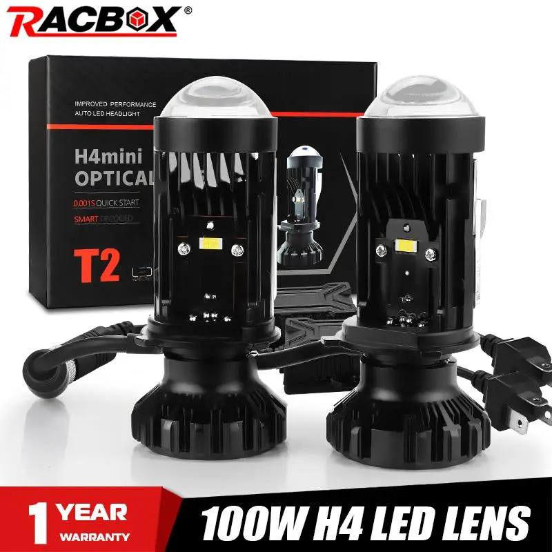 H4 Led Mini Lens T2 H4 Led Projector Lenses 100w 6000k White Light Car Headlight Bulbs Projector ...