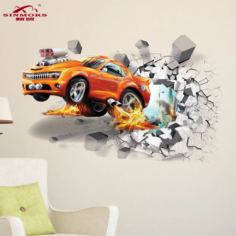 Creative 3D Hummers Super Off-road Vehicle Wall Stickers Broken Wall ...