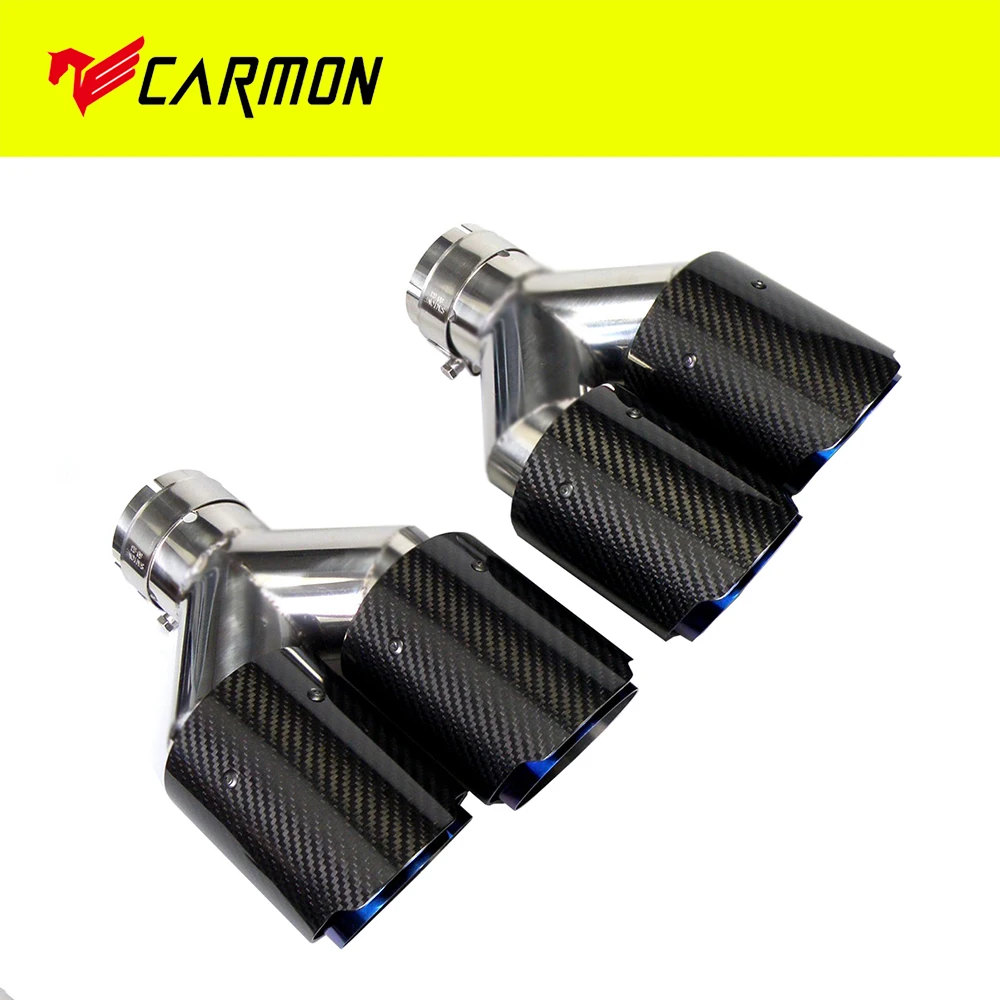 Dual Carbon Fiber + Stainless Steel Burnt Blue Universal Auto Akrapovic ...