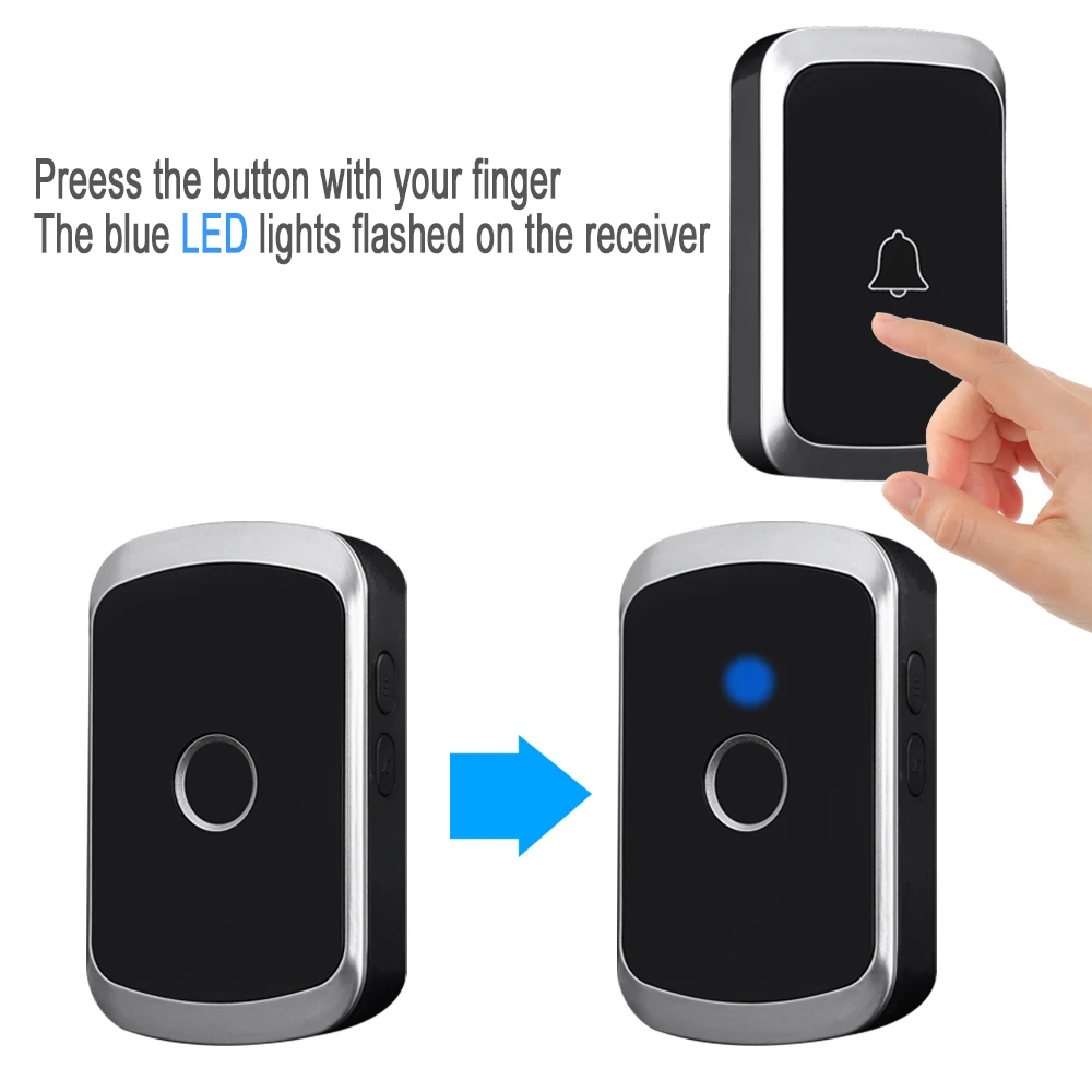 Doorbell waterproof wireless,silver 1x2-UK--Sonnette étanche sans fil ...
