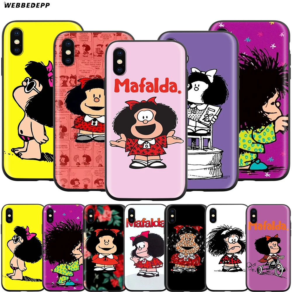 Webbedepp funda Mafalda para iPhone 12 Mini, 11 Pro, XS, Max, XR, X, 8, 7, 6, 6S Plus, 5, 5S, SE ...