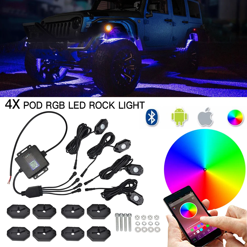 Rgb Led Rock Lights Bluetooth Control Multicolor Neon Led Light For Utv ...